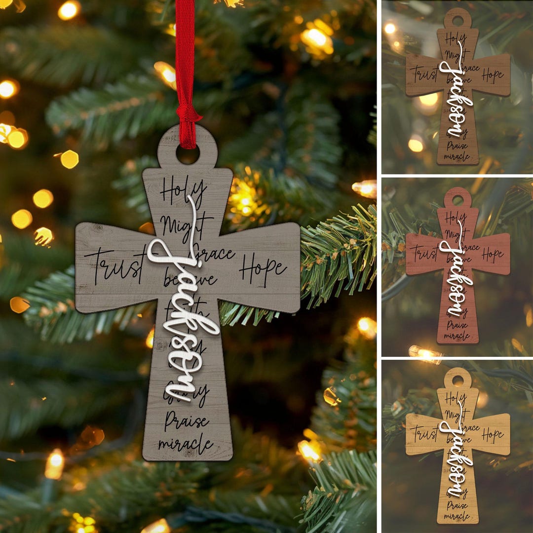 Personalized Jesus Cross Layered Wood Ornament, Custom Nativity ...