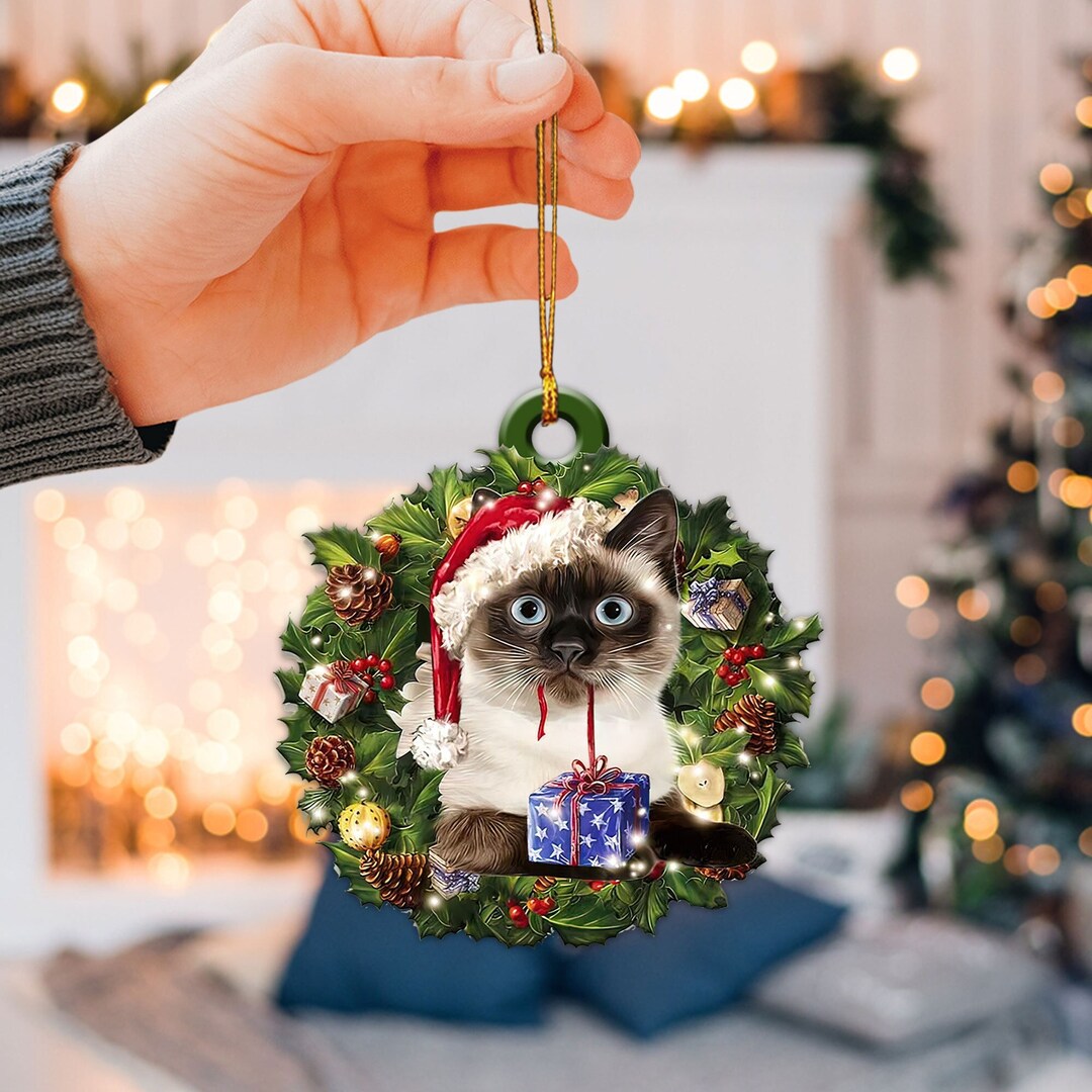 Siamese Cat 2D Flat Christmas Ornament, Christmas Siamese Rearview ...