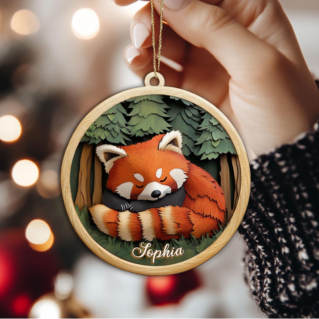 Personalized Red Panda Layered Wood Ornament, Custom Panda Christmas ...