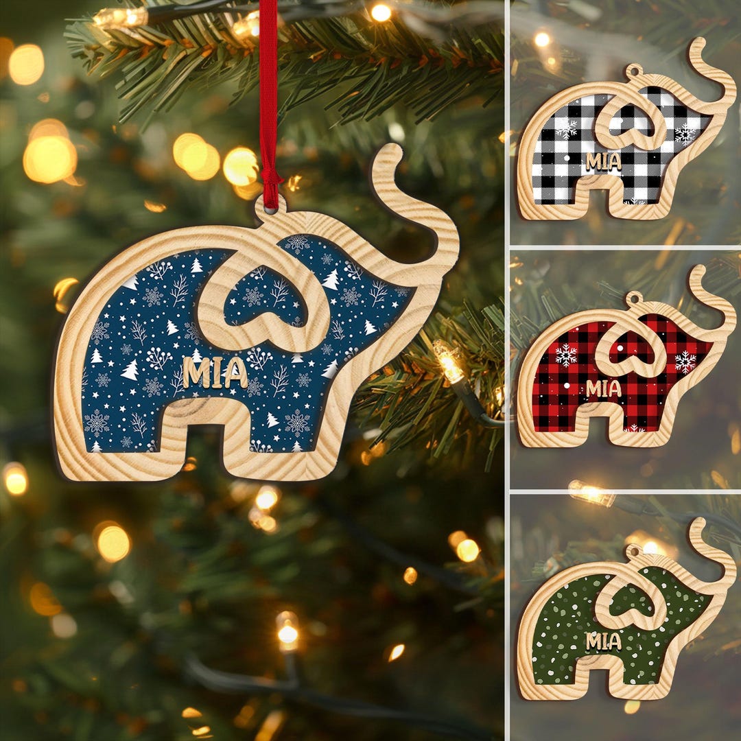 Personalized Elephant Layered Wood Ornament, Custom Elephant Christmas ...