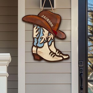 Personalized Cowboy Door Sign, Custom Cowboy Door Hanger, Western ...