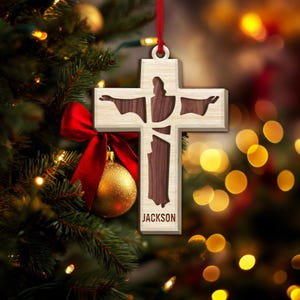 Personalized Christian Cross Layered Wood Ornament, Custom Jesus ...