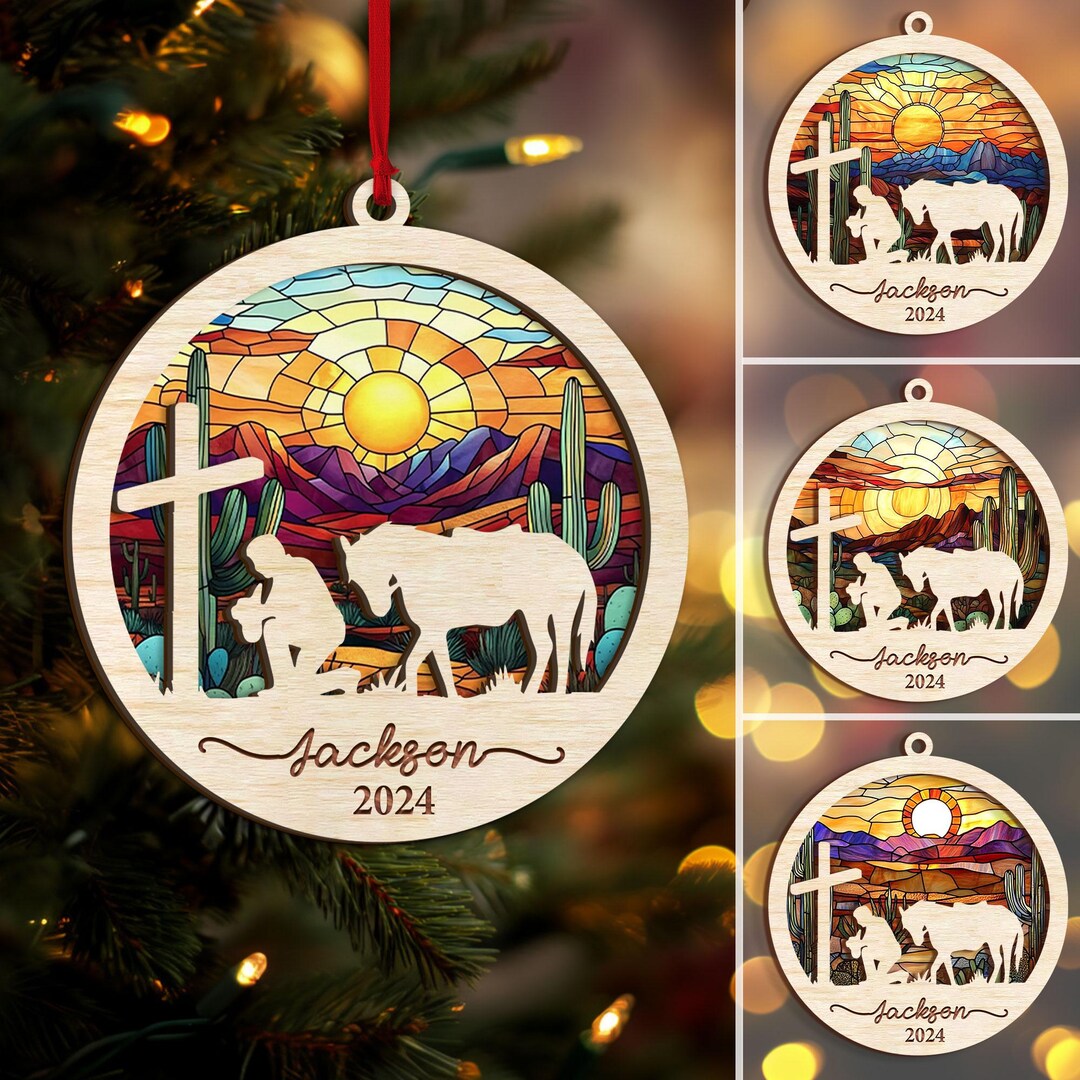 Personalized Cowboy Nativity Layered Wood Ornament, Custom Cowboy ...