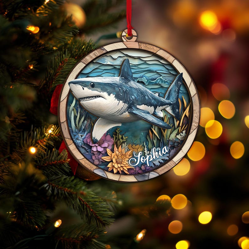 Personalized Shark Layered Wood Ornament, Custom Shark Christmas Tree ...