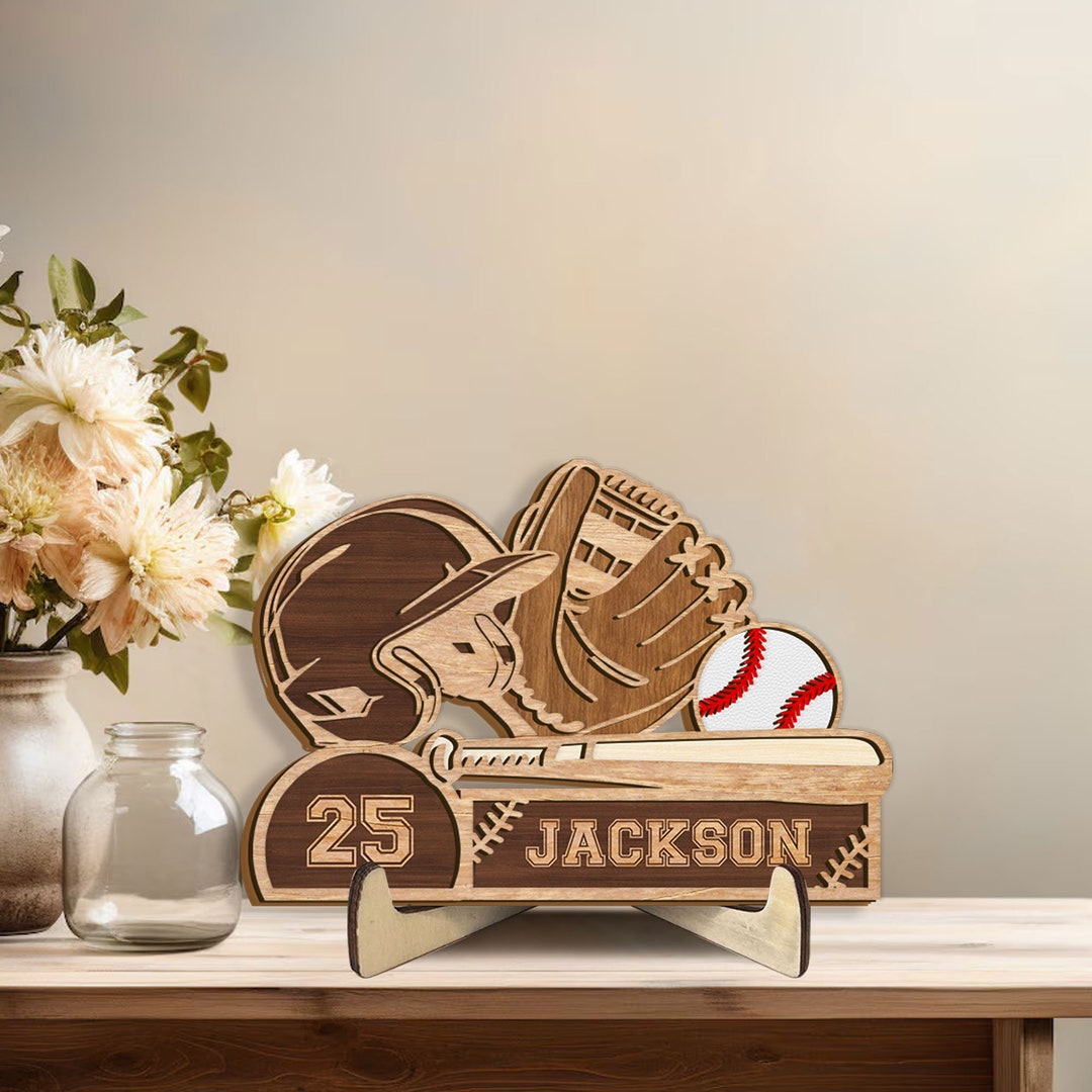 Personalized Baseball Wooden Plaque, Custom Name & Number Wooden Sign ...