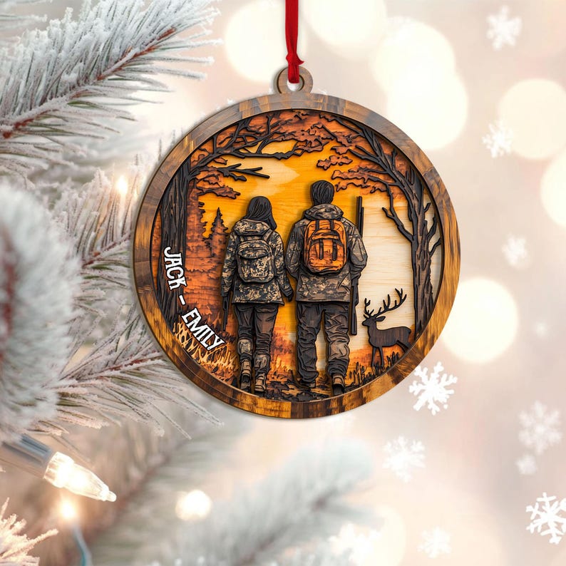 Personalized Hunting Couple Layered Wood Ornament, Custom Hunting ...
