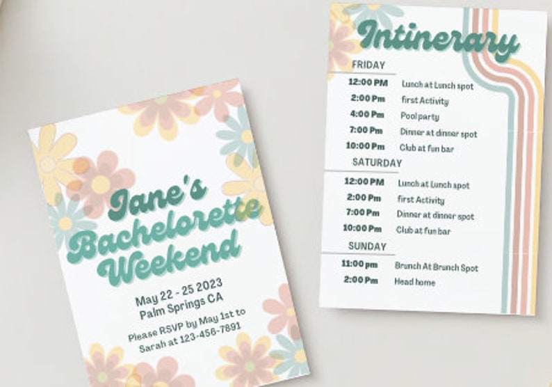 Groovy Bachelorette Party Invitation & Itinerary Template - Etsy