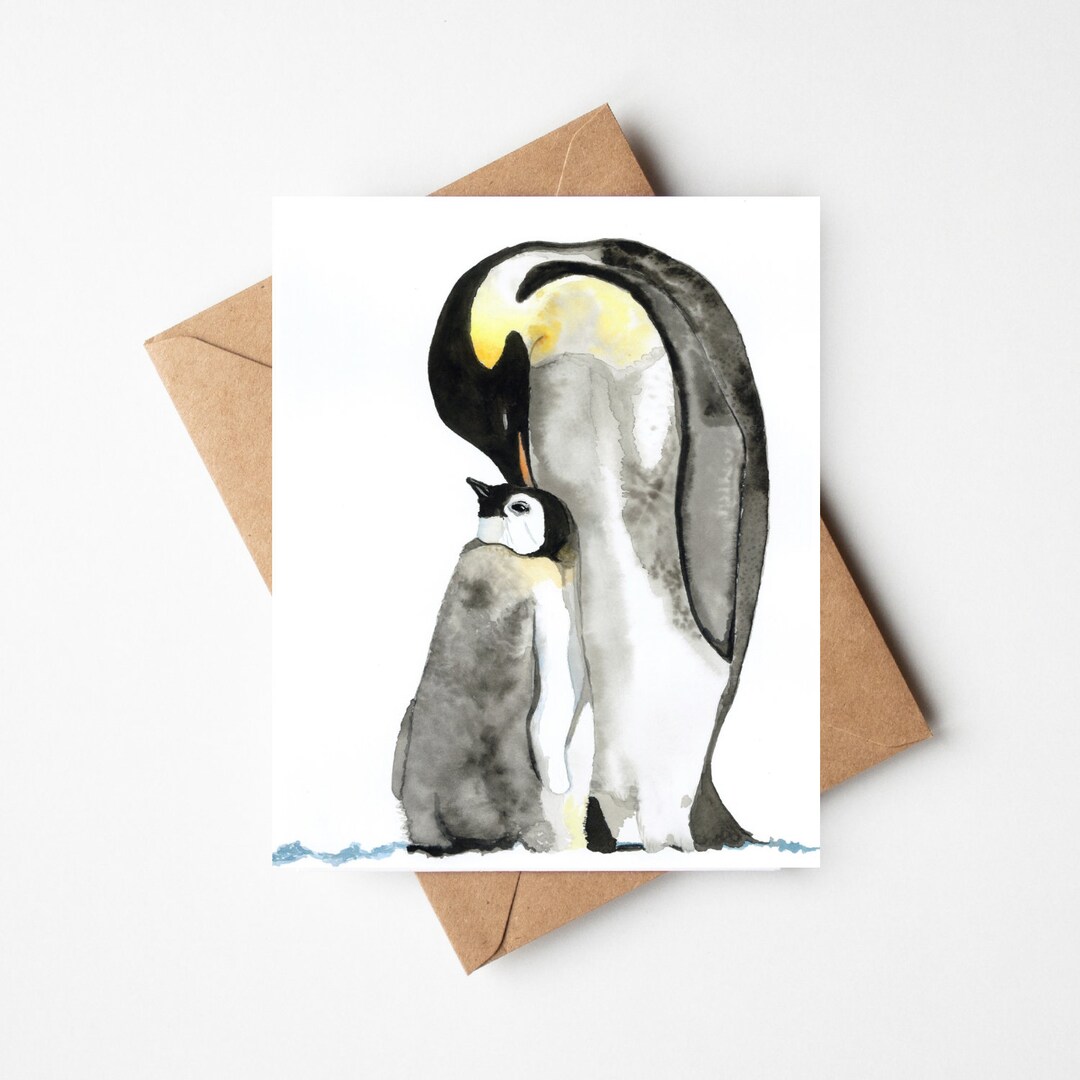 Mother and Baby Penguin Card - Etsy