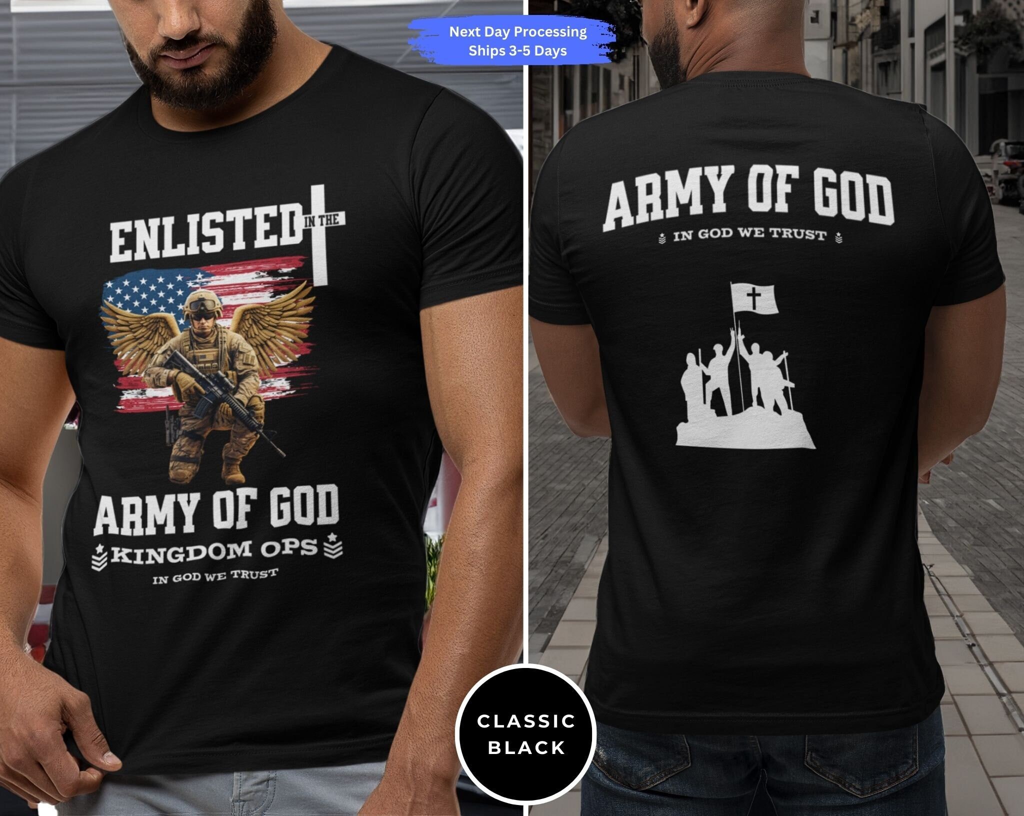 Enlisted in the Army of God Tshirt Patriotic Christian Shirt ...