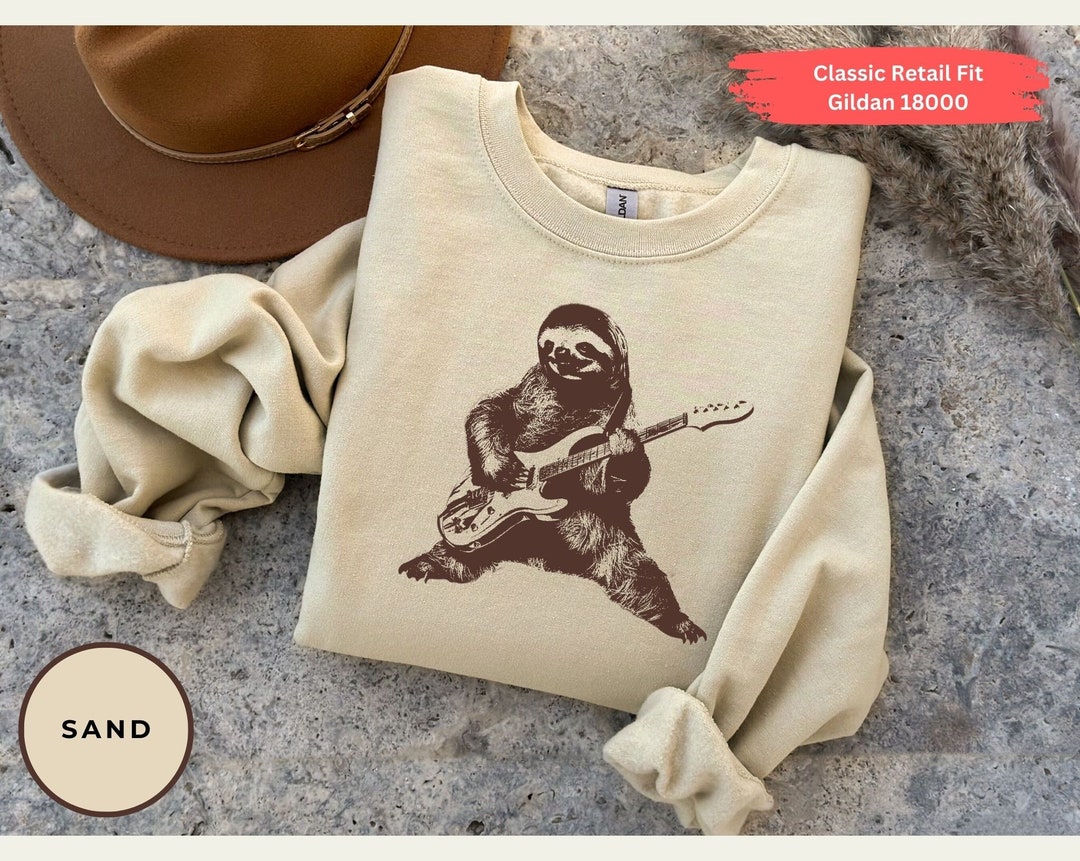 Sloth Playing Guitar Sweatshirt, Funny Sloth, Graphic, Cute Sloth ...