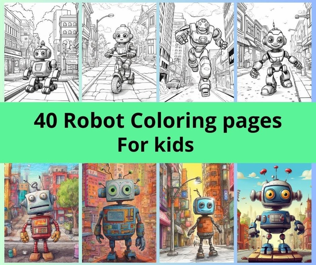40 Amazing Robots Coloring Pages for Kids Coloring Book | 40 Digital ...