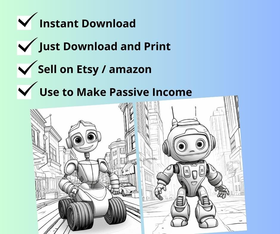 40 Amazing Robots Coloring Pages for Kids Coloring Book | 40 Digital ...