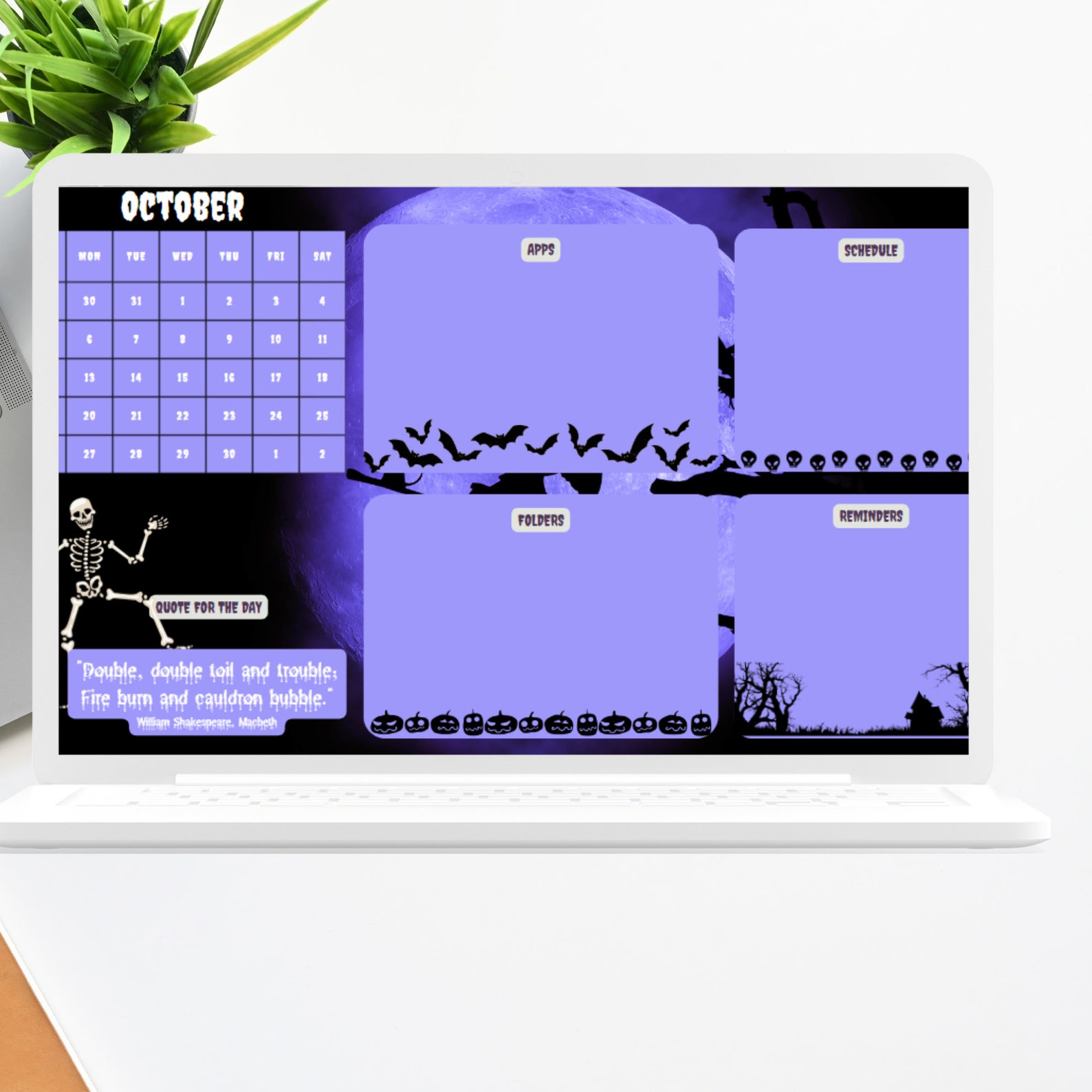 Halloween Retro Desktop Wallpaper Organizer With 5 Different - Etsy