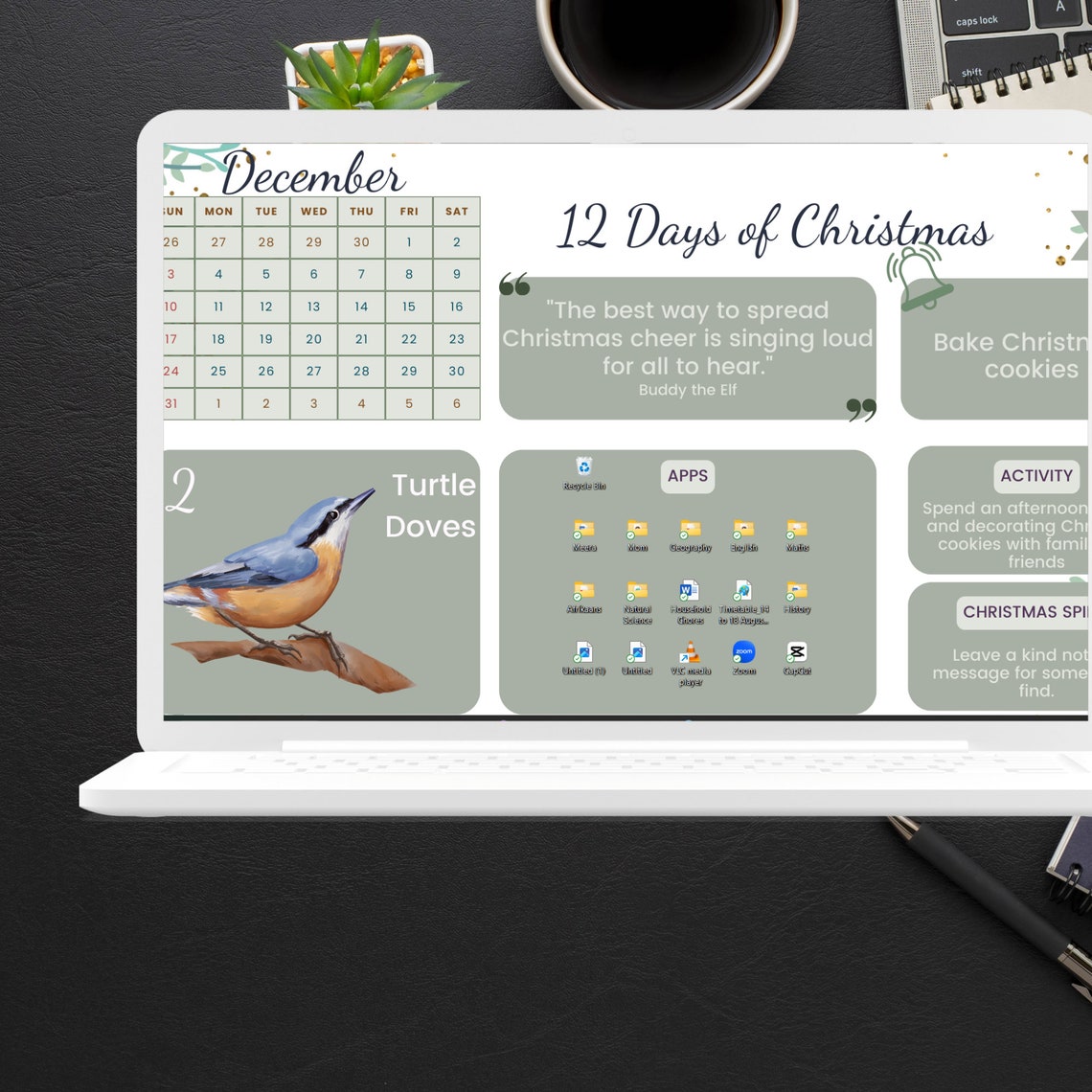 12 Days of Christmas Desktop Wallpaper Organizer - Etsy