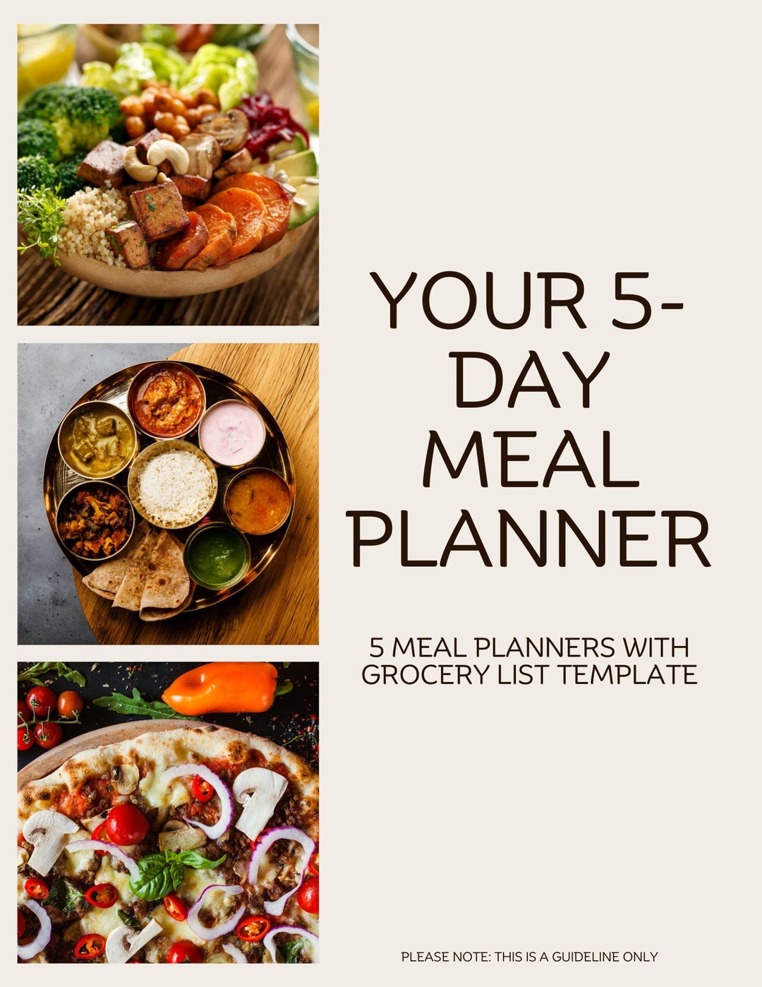 Meal Planning Tool, Printable 5 Day Meal Planner, Editable Grocery List ...