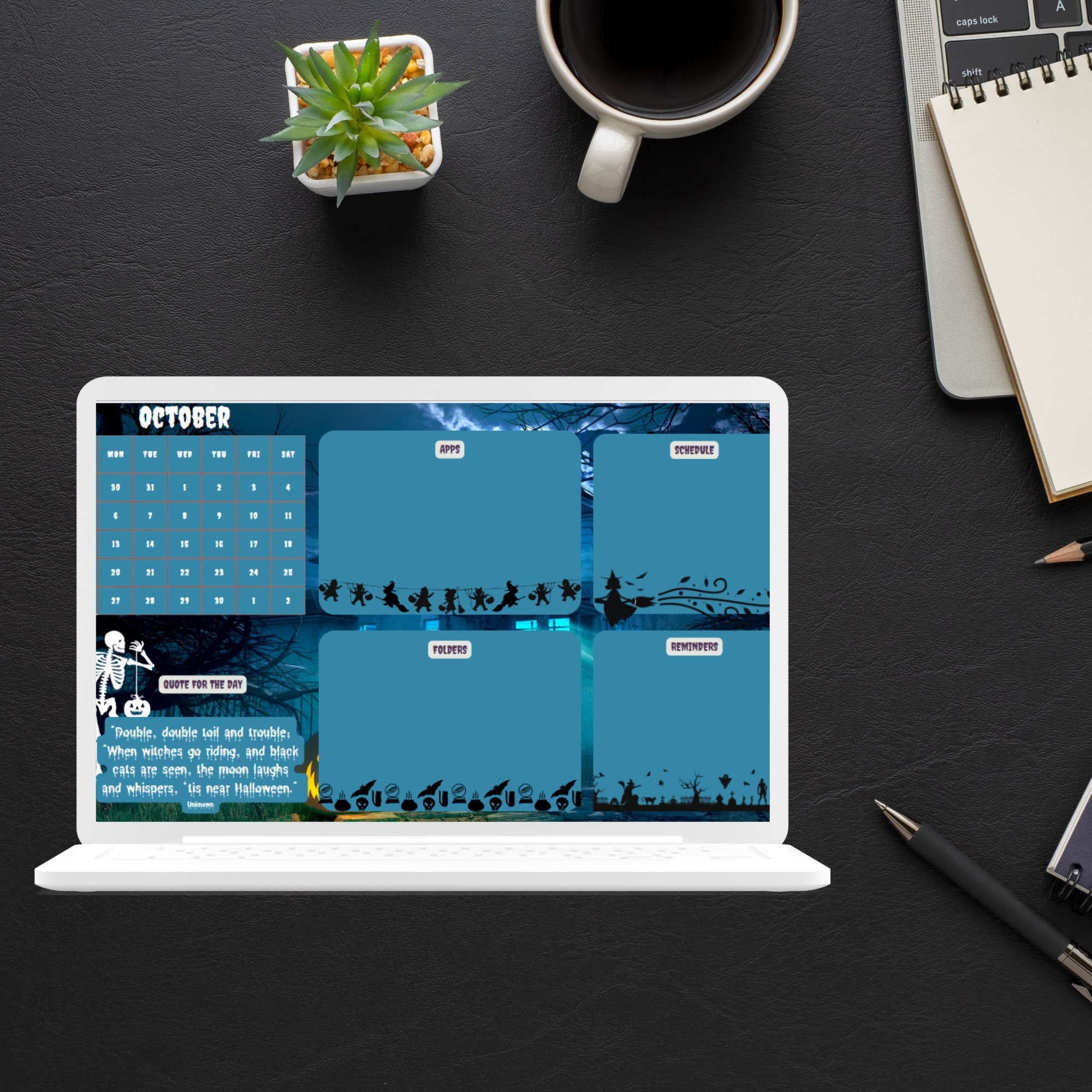 Halloween Retro Desktop Wallpaper Organizer With 5 Different - Etsy