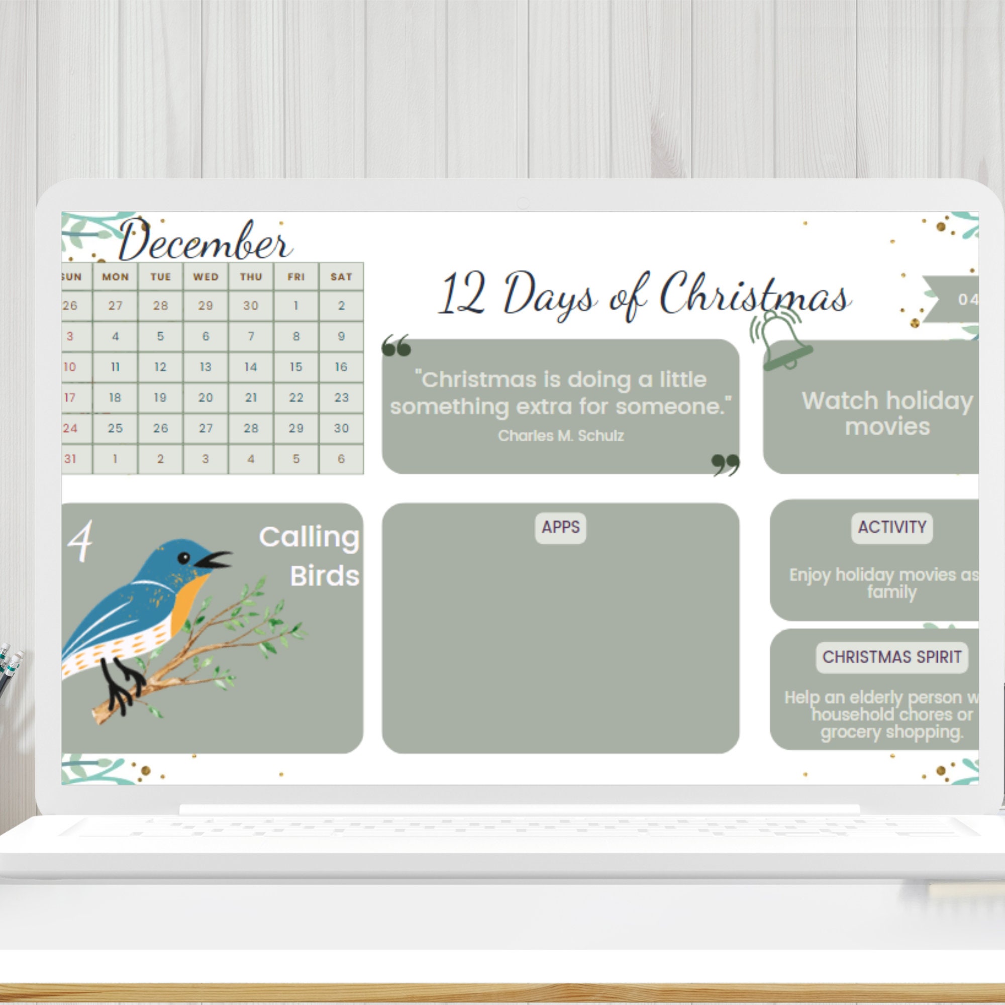 12 Days of Christmas Desktop Wallpaper Organizer - Etsy
