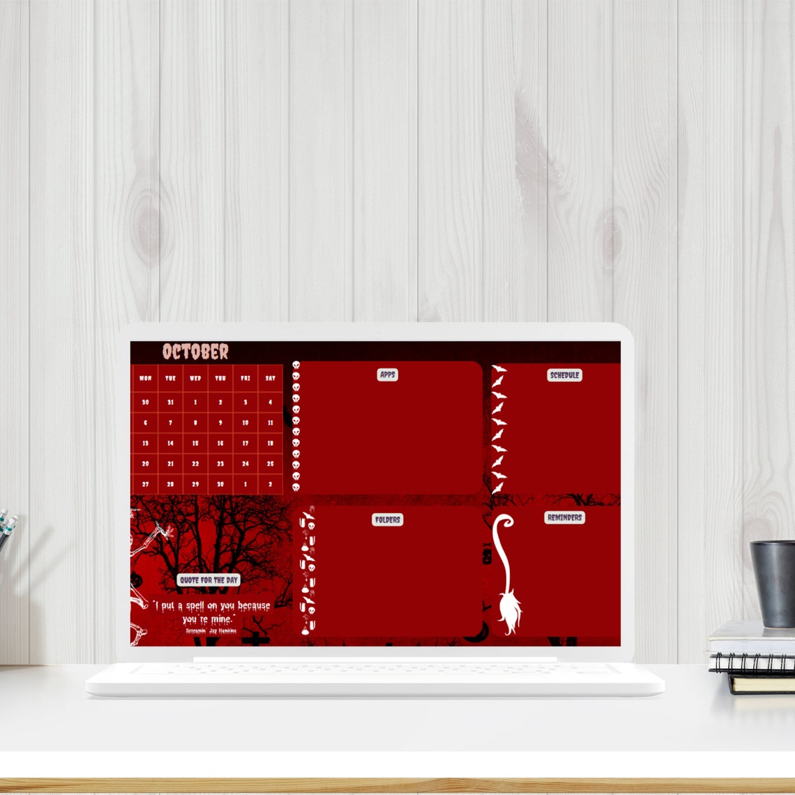 Halloween Retro Desktop Wallpaper Organizer With 5 Different - Etsy