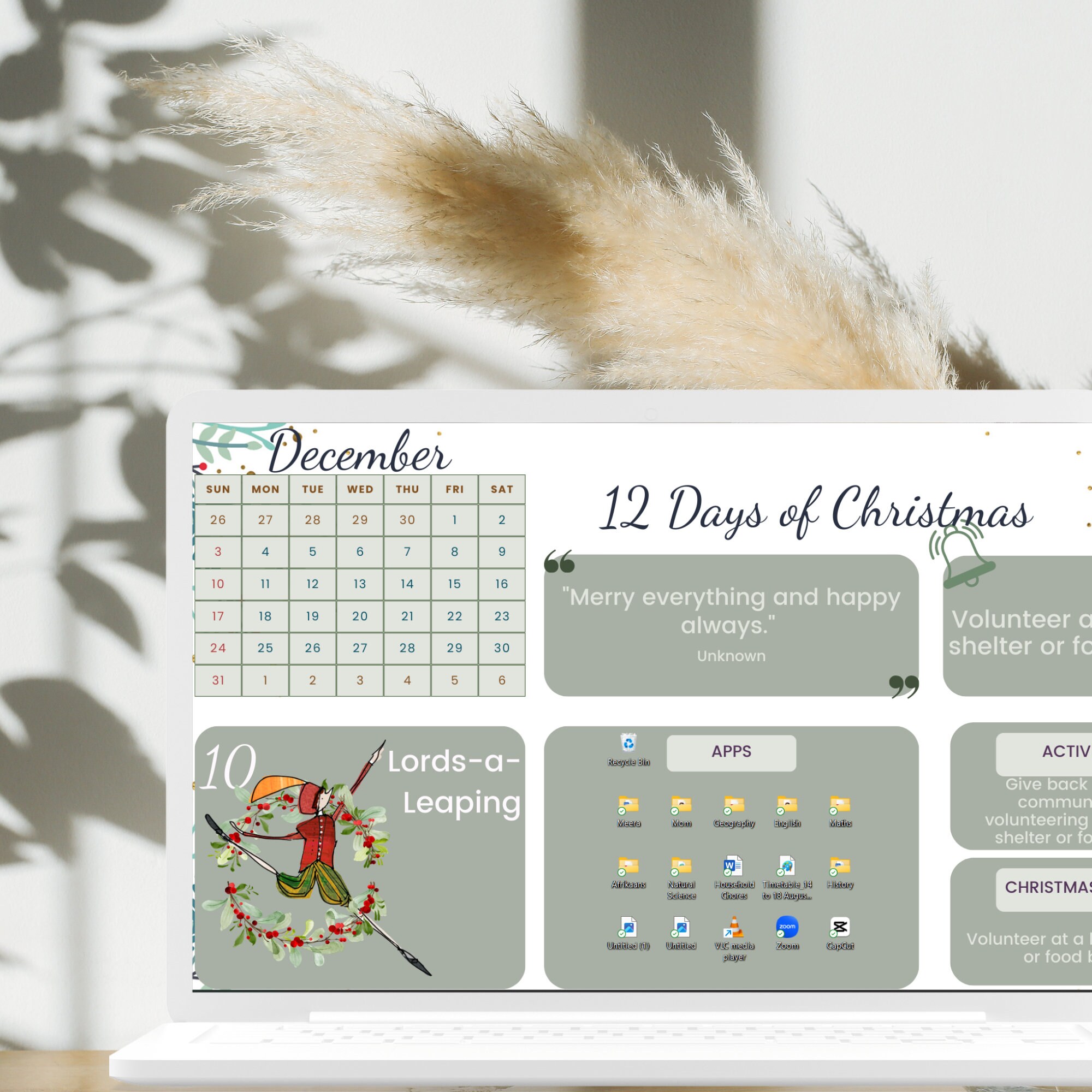 12 Days of Christmas Desktop Wallpaper Organizer - Etsy