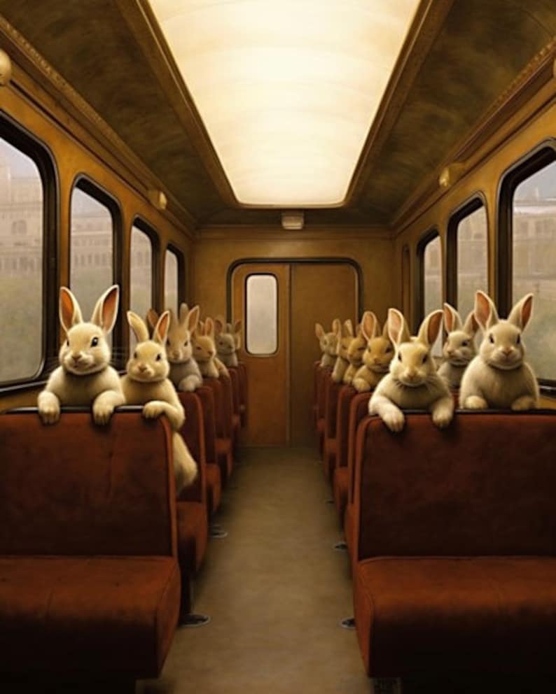 Rabbits on the Train- Art Print - Etsy