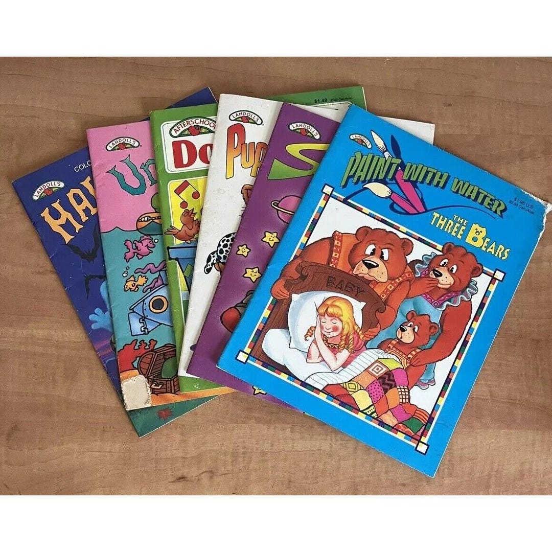 Vintage Lot of 6 LANDOLL'S Coloring Activity AND Paint With Water Books ...