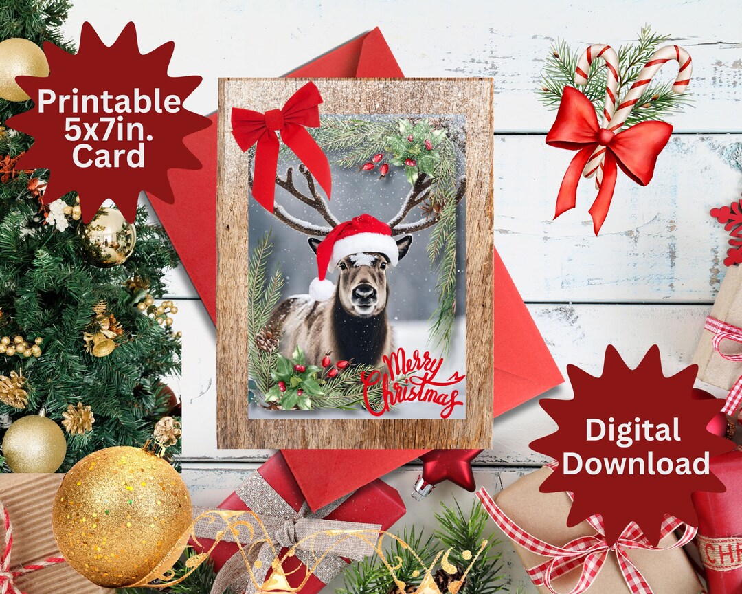 Reindeer Digital 5x7in. Printable Christmas Card - Etsy