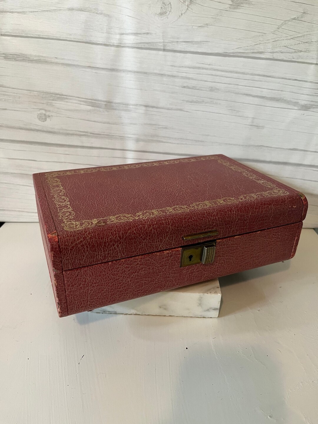 Beautiful 1950s Burgundy Jewelry Box With Gold Accents - Etsy