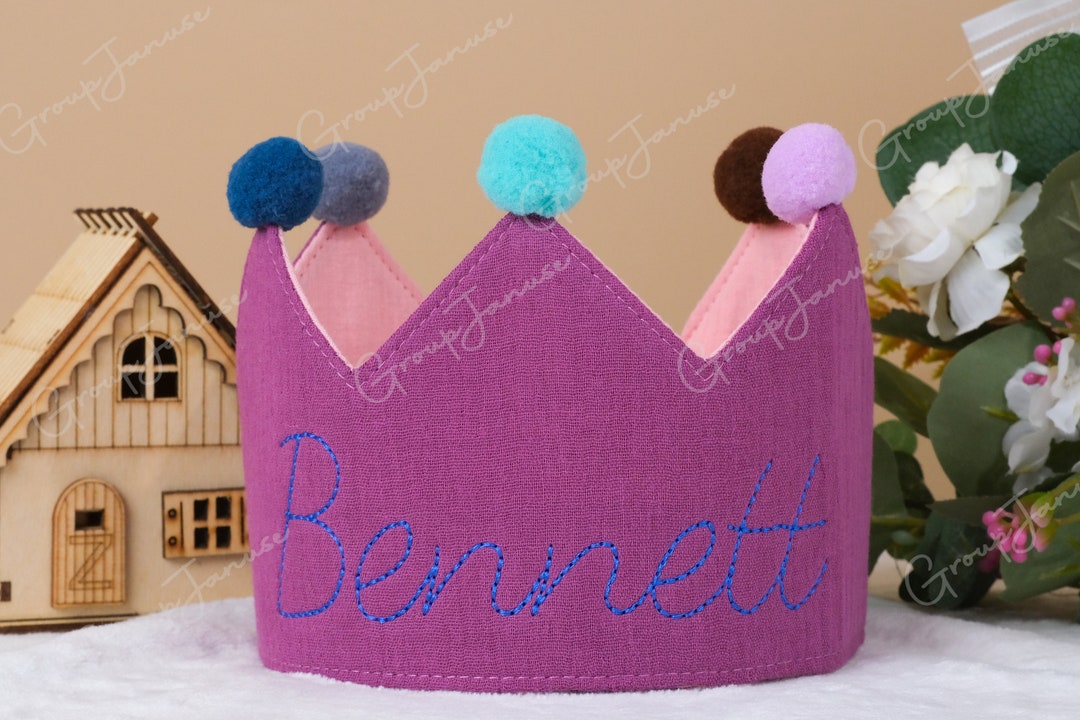 Custom Embroidered Birthday Crown Personalized Muslin Fabric Crown ...