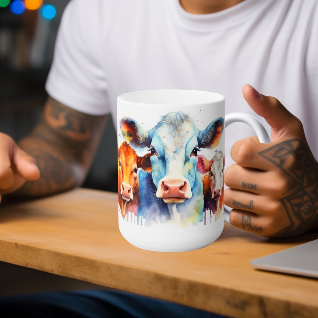 Cow Coffee Mug, Dairy Cow Mug, Watercolor Cow Mug, ,realistic Cow Mug ...