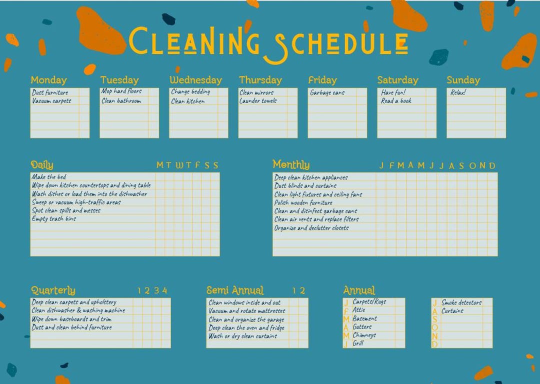 Customizable Cleaning Schedule Template (printable) - Etsy