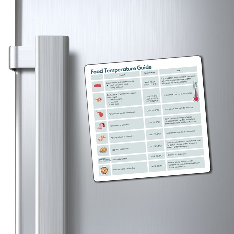 Food Temperature Chart Magnets, Kitchen Magnet, Refrigerator Decor ...