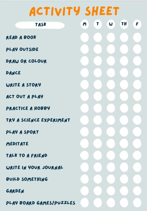 Customizable Kids Activity Ideas Sheet (printable) - Etsy