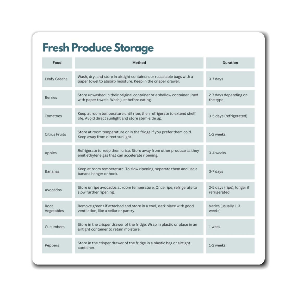 Kitchen Magnet, Food Storage Cheat Sheet Fridge Magnets, Refrigerator ...