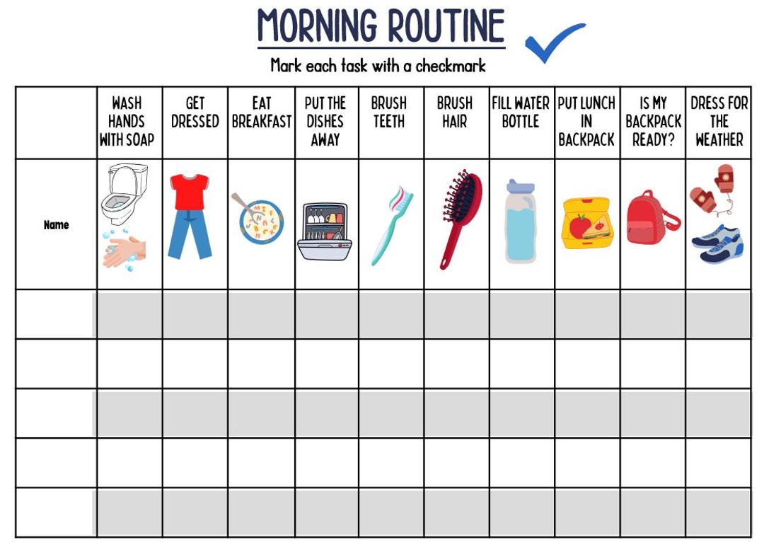 Customizable Morning Routine Chart for Kids (printable) - Etsy