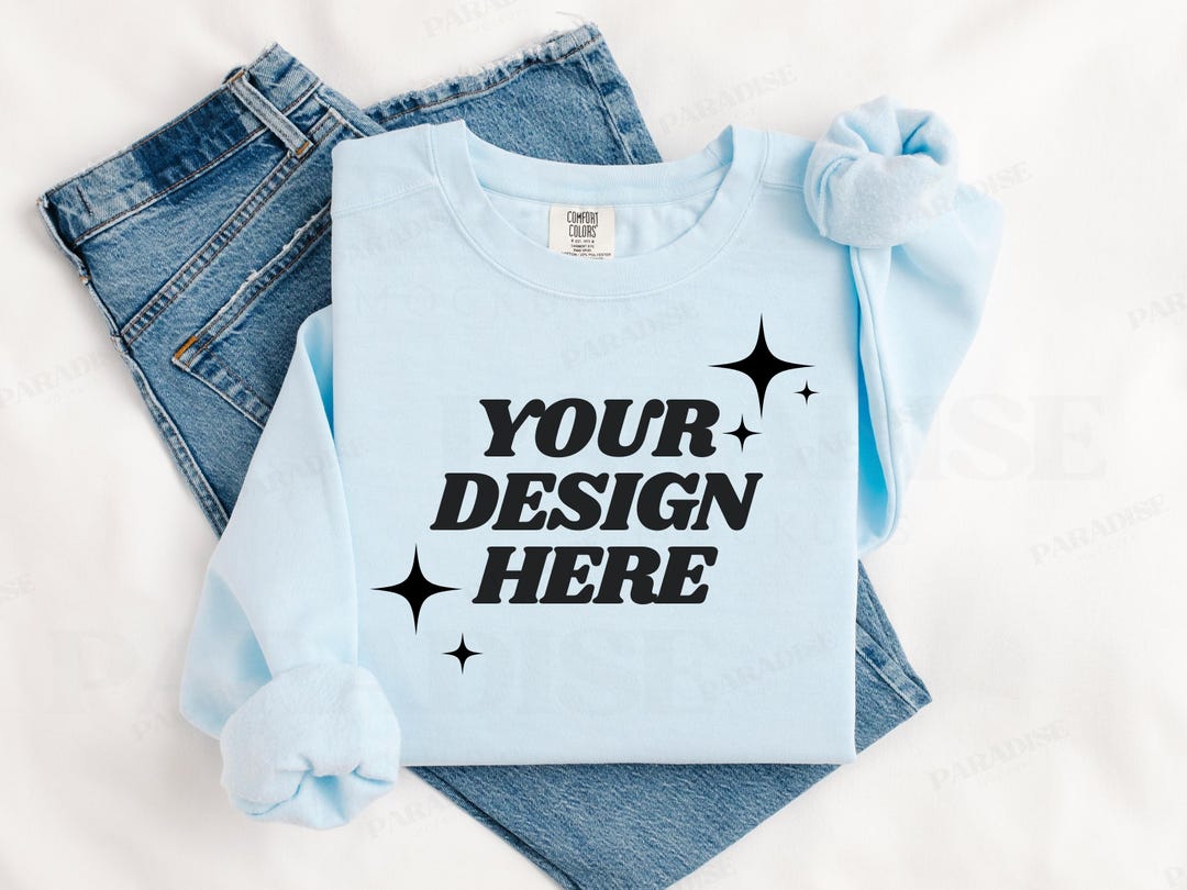 Comfort Colors 1566 Chambray Mockup, Folded Flat Lay Light Blue ...