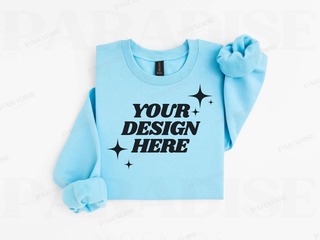 Gildan SF000 Sky Sweatshirt Mockup, Folded Flat Lay Mock Up, Softstyle ...