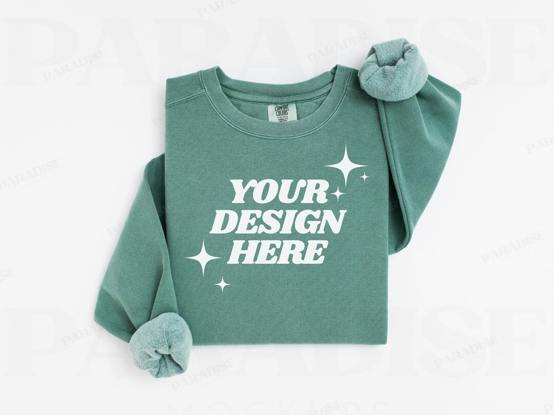 Comfort Colors 1566 Light Green Mockup, Folded Flat Lay Sweatshirt Mock ...