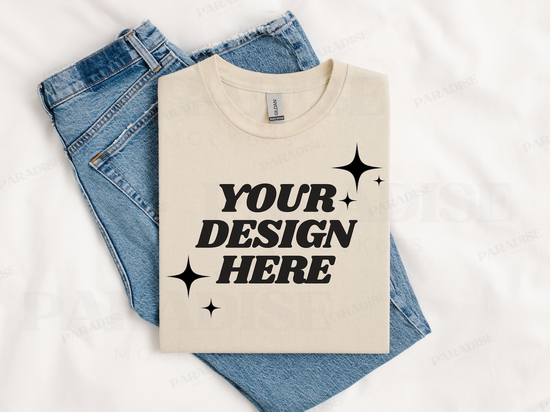 Gildan 5000 Sand T-shirt Mockup, Folded Tan Flatlay Tee Shirt Mock Up ...
