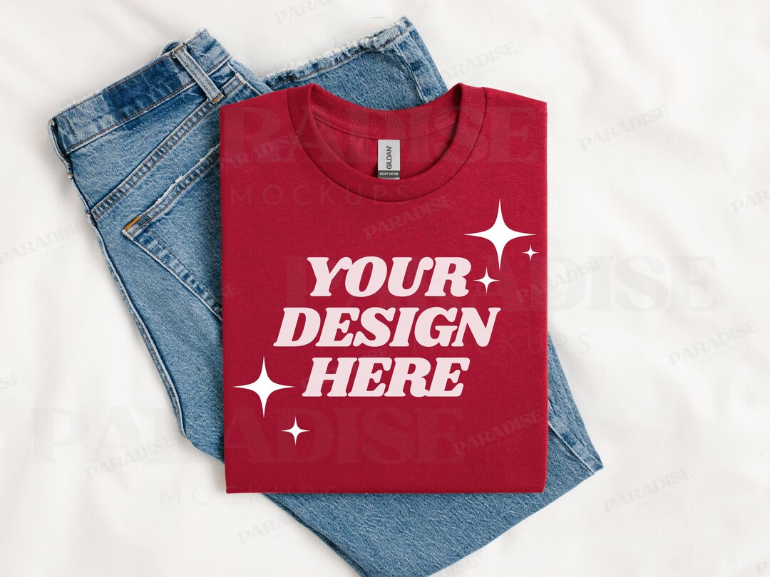 Gildan 5000 Cardinal Red T-shirt Mockup, Folded Flatlay Tee Shirt Mock ...