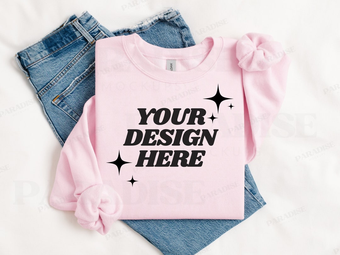 Gildan 18000 Light Pink Sweatshirt Mockup, Folded Flat Lay Crewneck ...