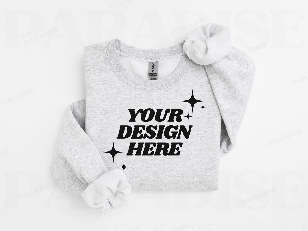 Gildan 18000 Ash Sweatshirt Folded Mockup, Flat Lay Grey Crewneck Mock ...