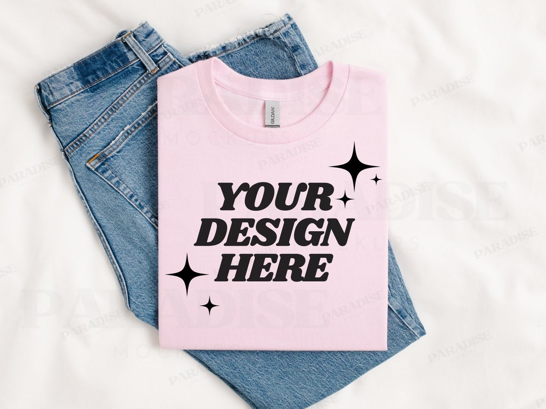 Gildan 5000 Light Pink T-shirt Mockup, Folded Flatlay Tee Shirt Mock Up ...