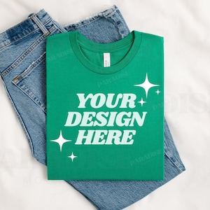 Bella Canvas 3100 Kelly Green Mockup, Folded Flatlay T-shirt Mock Up ...