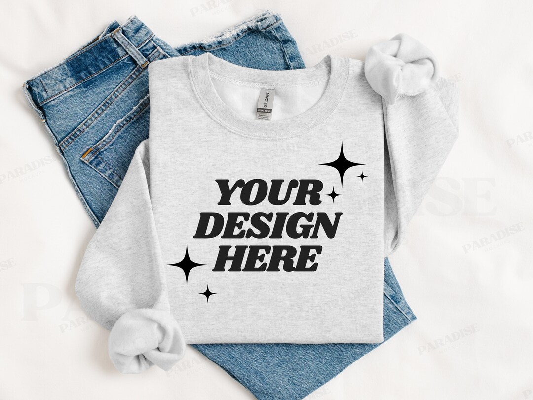 Gildan 18000 Ash Sweatshirt Mockup, Folded Grey Flat Lay Crewneck Mock ...