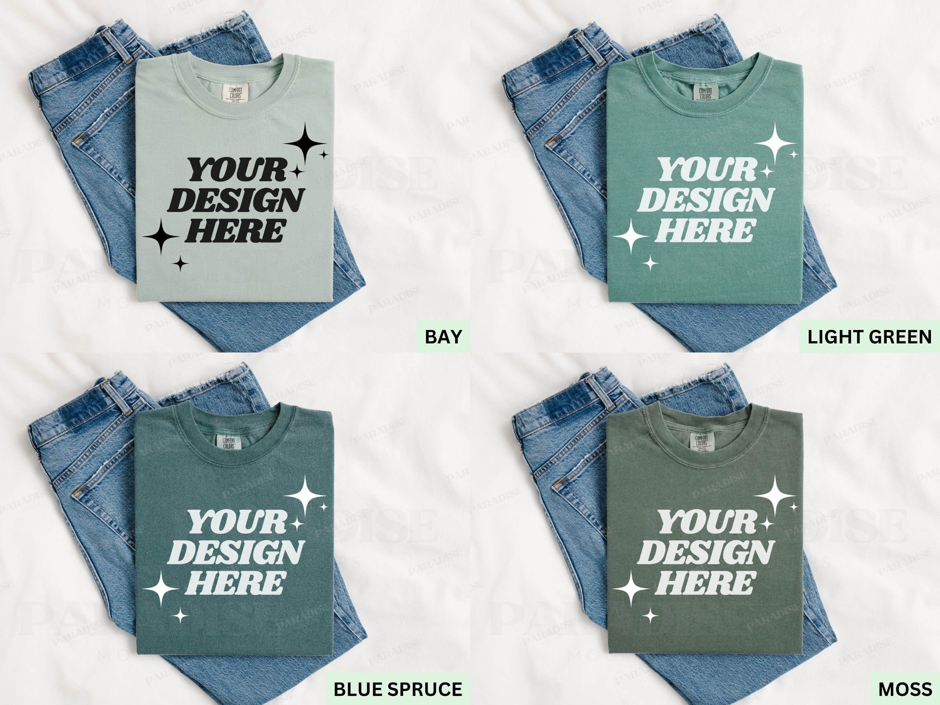 Comfort Colors 1717 Mockup Bundle, Folded Flat Lay T-shirt Mockups, Tee ...