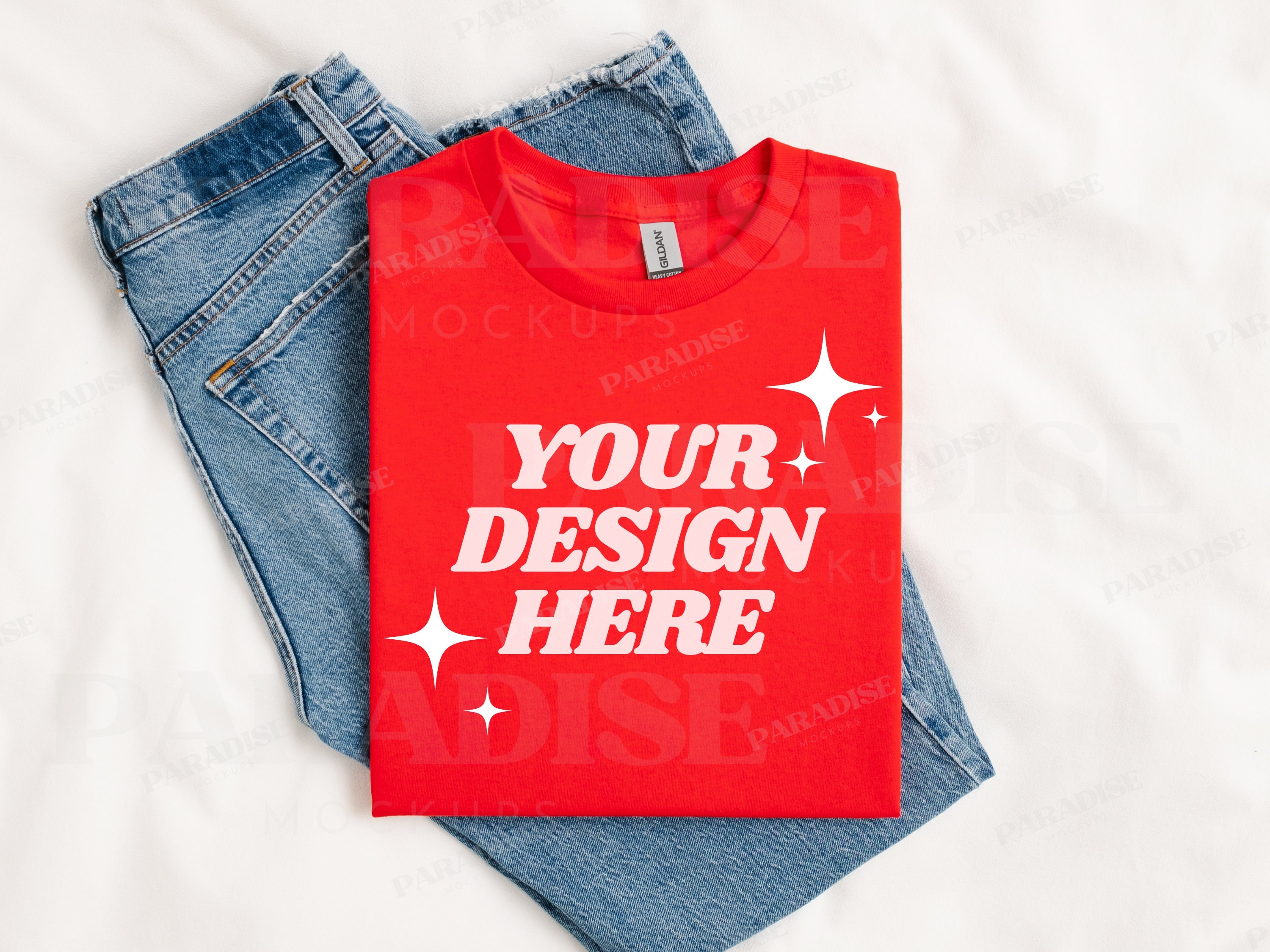 Gildan 5000 Red T-shirt Mockup, Folded Flatlay Tee Shirt Mock Up ...