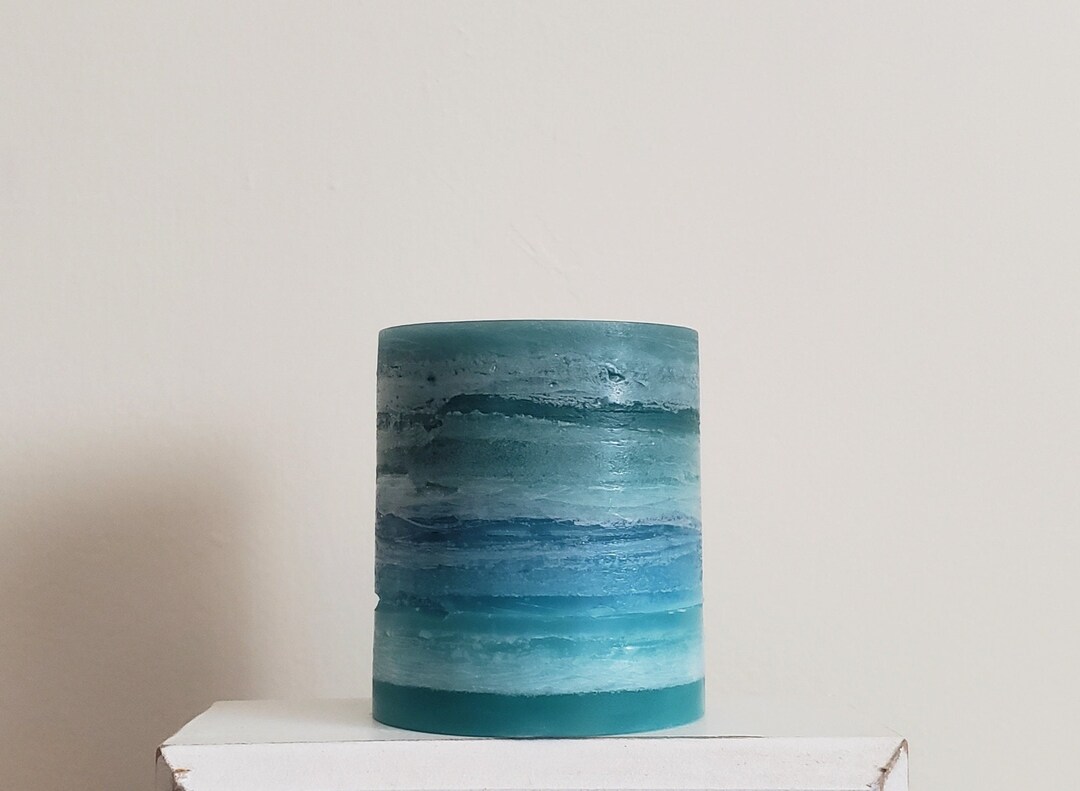 Aqua Teal Turquoise Candle L Ocean Beach Pillar Candle L - Etsy