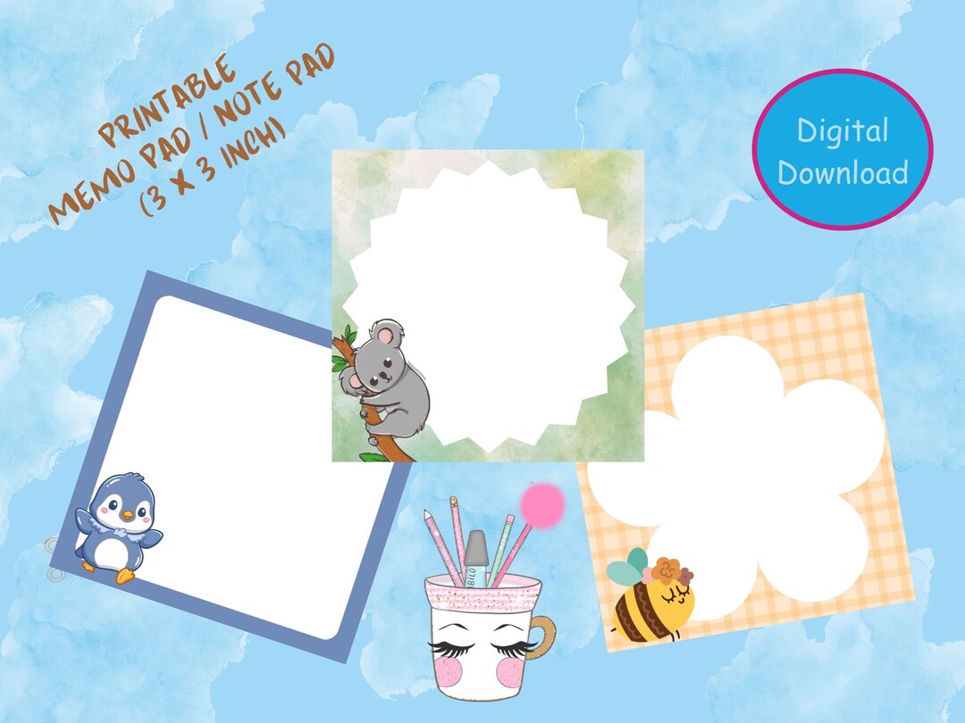 Animal Memo Pad, Koala, Penguin, Bee Stationery (digital Download) - Etsy