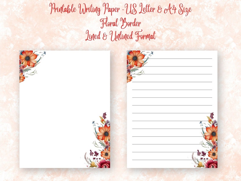 Floral Border Writing Paper: Lined & Unlined (digital Download) - Etsy