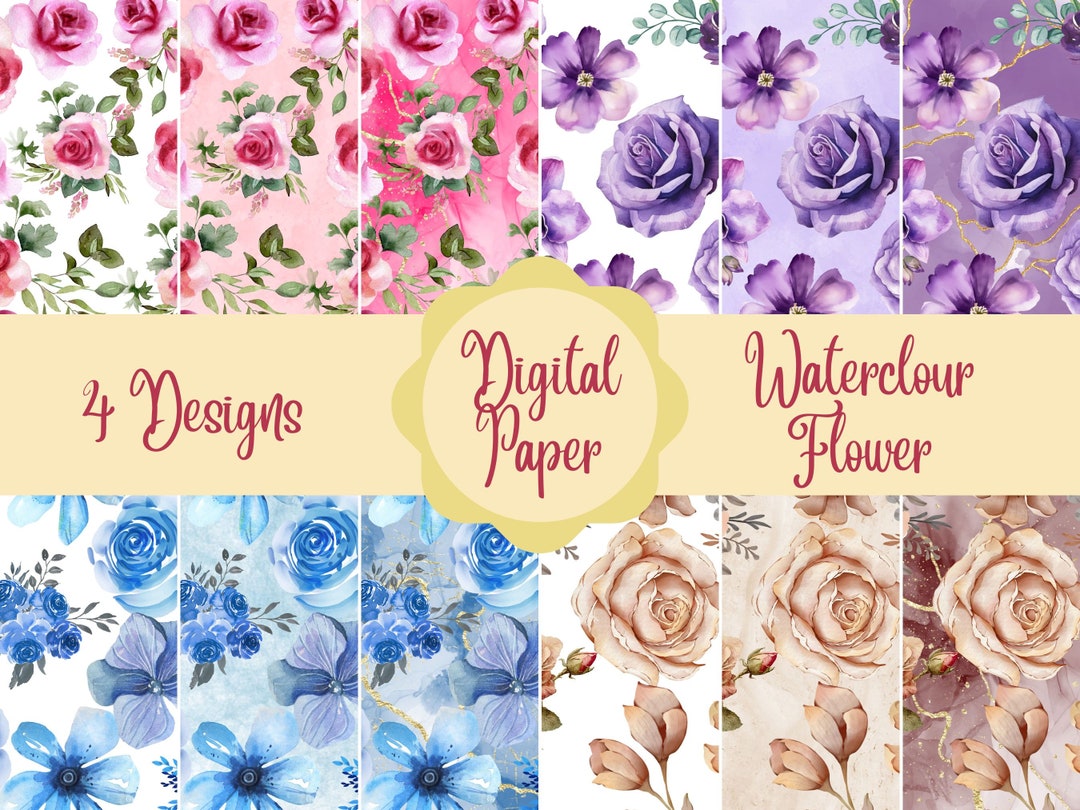 Watercolor Flowers Digital Papers - Etsy